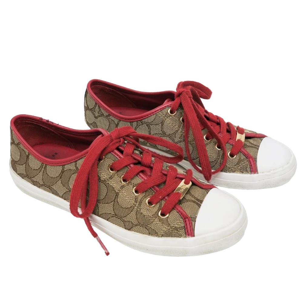 Coach Empire Outline Canvas Sneakers - Tan & Red - Gem
